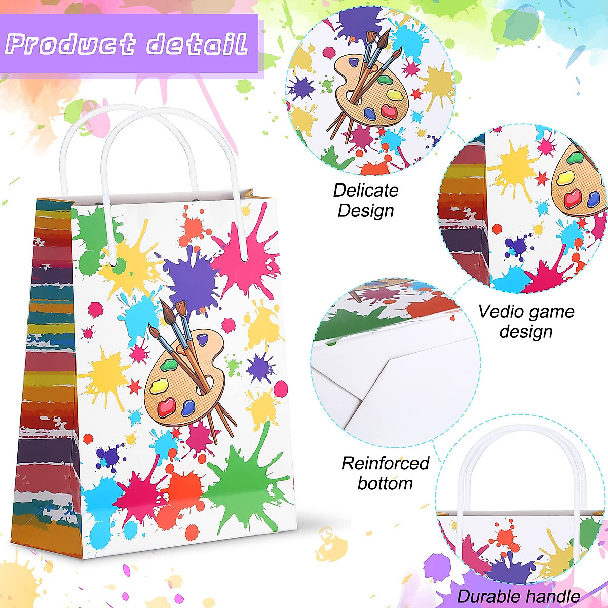 Art Party Bags Paint Art Party Treat Bags Sip and Paint Party Goodies Bags for Paint Splatter Party Decorations supplies(16 Pieces,Bright Style)