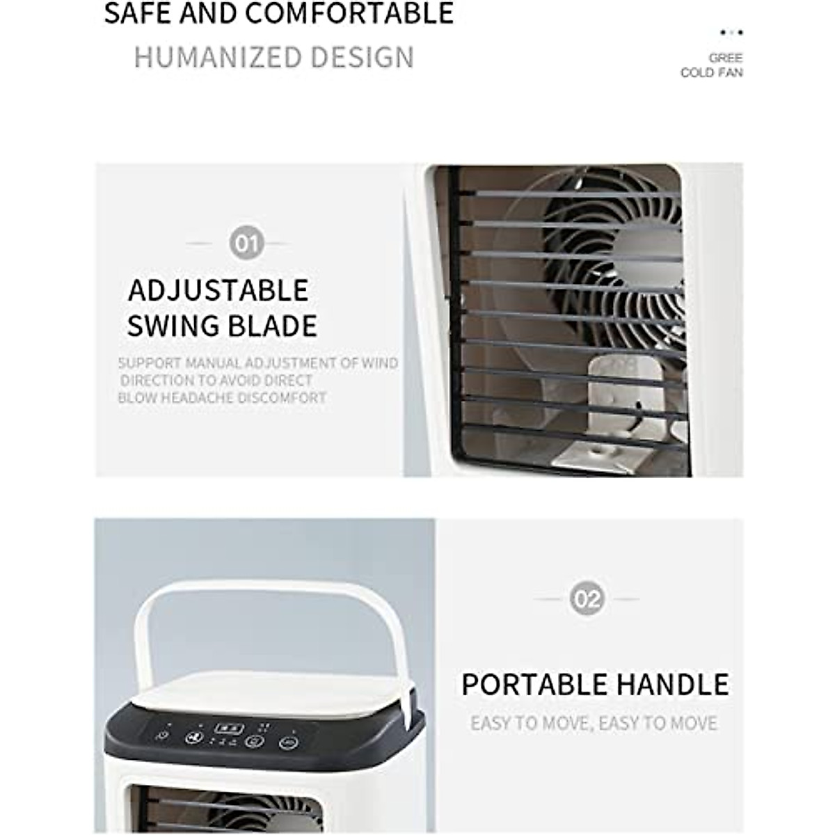 Portable Air Conditioner, 3 Wind Speeds Evaporative Air Cooler Quiet Fast Cooling Air Personal Conditioner with Humidifier for Home Office Bedroom Travel Camping