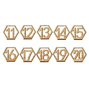 SYCOOVEN Wooden Table Numbers, 1-10 Wedding Table Numbers with Holder Base, Double Sided Hexagon Shape Perfect for Wedding, Party, Events or Catering Decoration(11-20)