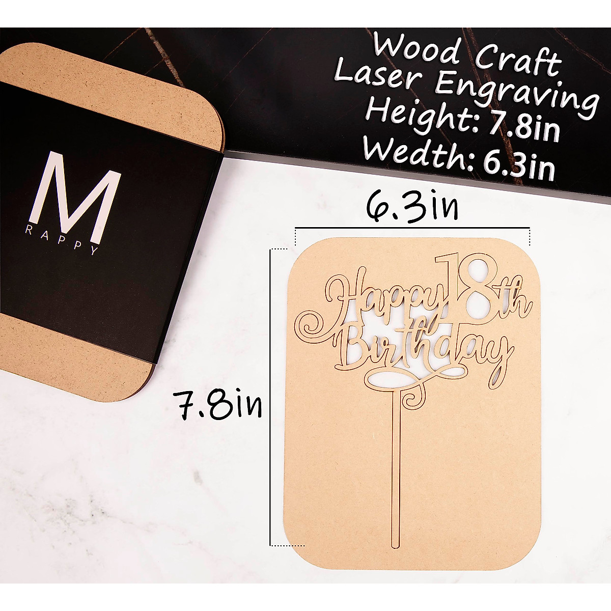 MRAPPY Happy 18th Birthday Cake Topper - Wooden 18th Birthday Decorations for Girls and Boys - 18th Birthday Cake Decor, Photo Booth Props