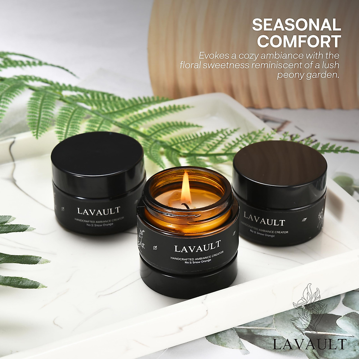 Lavault Jar Candles Set of 3 - Aromatherapy Candle Set for Supports Stress, Better Sleep, and Improve Mood - 100% Natural Soy Wax with Essential Oils - Snow Orange