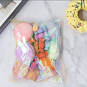 Joioda 100pcs Cookie Bags, 5"x7" Self Sealing Cellophane Treat Bags,Iridescent Holographic Goodie Bags, Plastic Candy Bags Party Favors Bags for Packaging Cookies, Gifts, Favors, Products, Candy