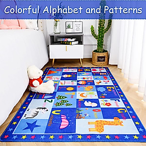 Terrug Kids Rugs ABC Alphabet Carpet Playmat, Word Educational Area Rug, Non Slip Cute Cartoon Daycare Supplies, Kids Gift for Playroom, Classroom, Bedroom and Nursery (3x5 Feet)