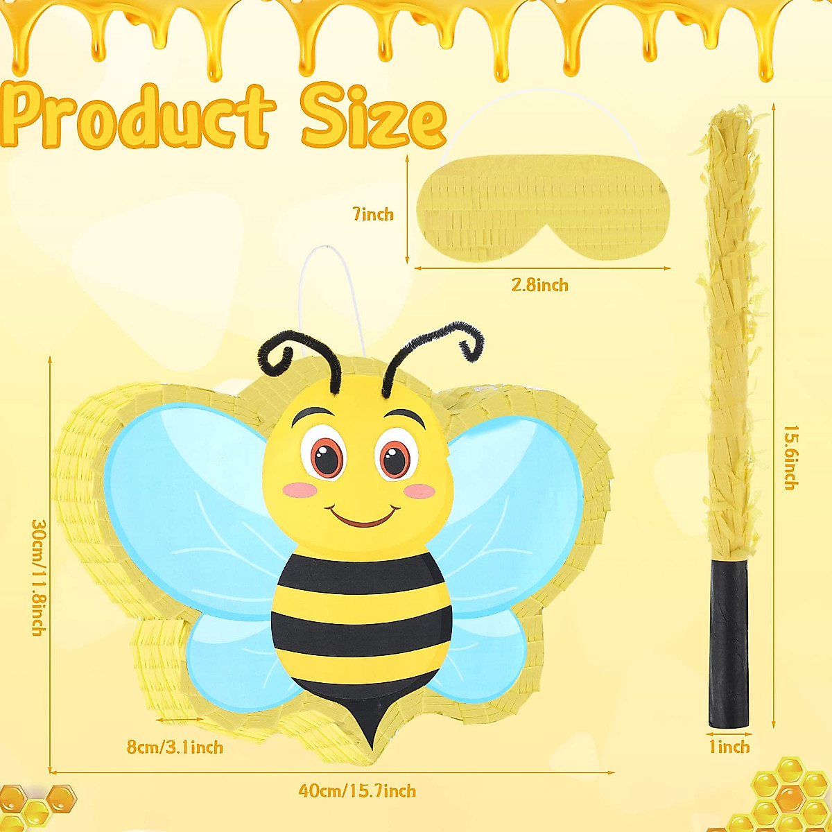 Capoda Bees Themed Piñata Bees Themed Party Piñata with Blindfold and Stick for Gender Reveal Party Baby Shower Birthday Animal Theme Party Game Activity Decoration