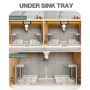 Under Sink Organizer and Storage with Under Sink Tray, 2 Tier Sliding Under Sink Shelf, L Shaped Pull Out Cabinet Basket Organizer, Slide Out Organizer Rack for Bathroom, Kitchen, 2 Pack, Clear