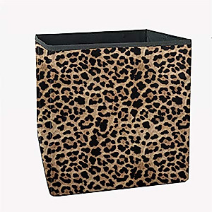 Dremagia Leopard Storage Cube Bin Basket Polyester Toy Chest Organzier, 13 x 13 Inch