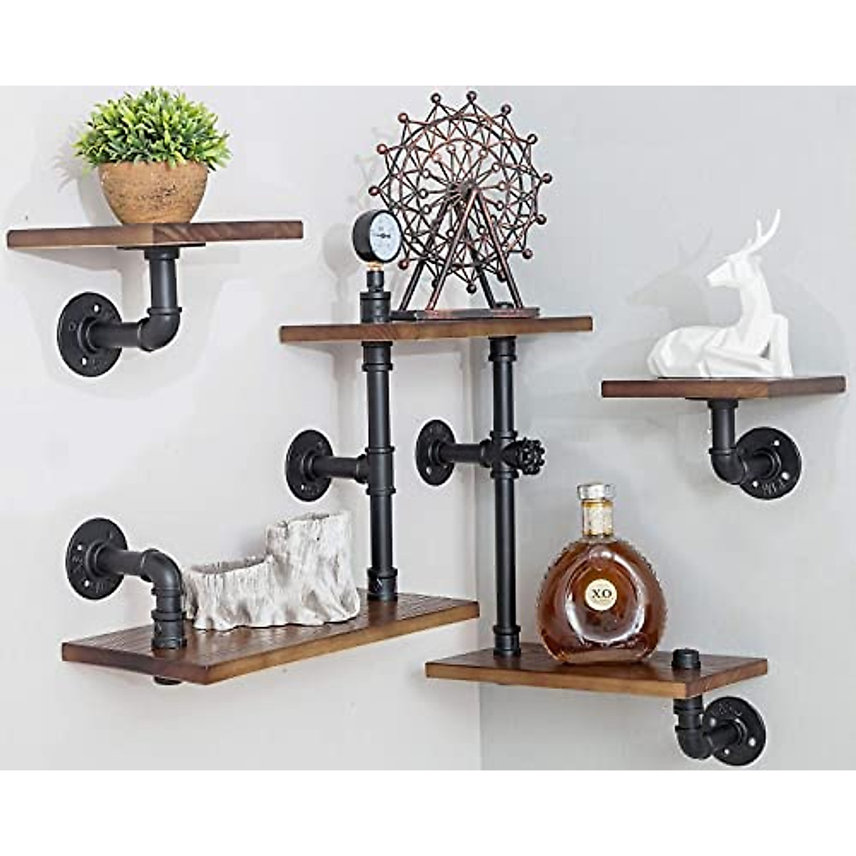 Industrial Rustic Modern Wood Ladder Pipe Wall Mounted Floating Shelves - Set of 3 Bookshelf,DIY Storage Shelving,Hung Bracket,Bookcase (Set of 3 Ladder Shelves)
