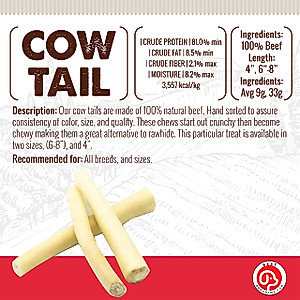 Best Dog Chews Cow Tails - 100% Natural No Steroids, No Additives -Rawhide and Odor Free Dog Treats Grass Fed Support Dental Health for All Breed Sizes Dogs and Puppies 4 inch (6 Count)