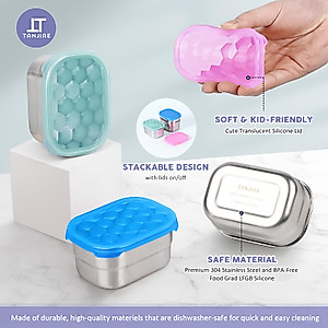 Tanjiae Kids Snack Pro - Stainless Steel Snack Containers for Kids | Easy Open Leak Proof Small Food Containers with Silicone Lids - Perfect Metal Toddler Lunch Box for Daycare and School (8oz*3)