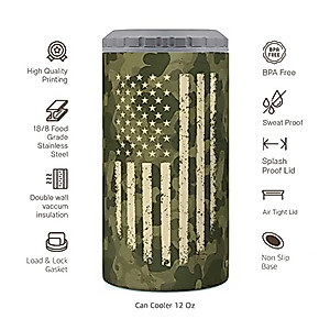 Macorner Can Cooler American Flag - Stainless Steel Insulated Slim Can Cooler for 12 oz & 16 oz Regular or Slim Cans & Bottles - Funny Birthday Christmas Gifts for Him Dad Grandpa Drinking Lovers