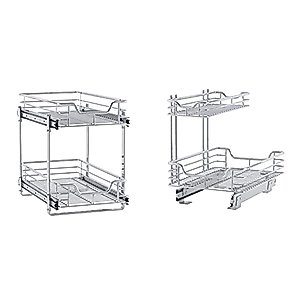 Household Essentials C21221-1 Glidez 2-Tier Sliding Cabinet Organizer, 11.5" Wide, Chrome & C26512-1 Glidez Under Sink Sliding Organizer | Pull Out Cabinet Shelf | Chrome | 12.5 Inches Wide