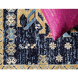 Unique Loom Taftan Collection Border Geometric Tribal Inspired Design Area Rug, 9 ft x 12 ft, Navy Blue/Gold