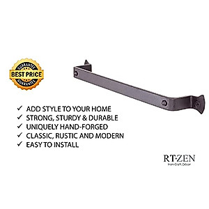 RTZEN Small Black Hand Towel Holder for Bathroom - Handcrafted Farmhouse Wrought Iron Kitchen Towel Rack - Matte Hand Towel Bar Hanger for Home or Office - 12" Wall Mounted Rack Fits 10" Towels
