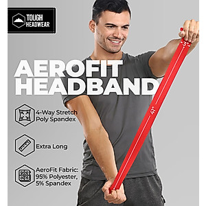 Tough Headwear Tie Headband for Men - Tennis Headband for Women, Sweat Band for Workout, Running, Football, Basketball, Athletics - Red