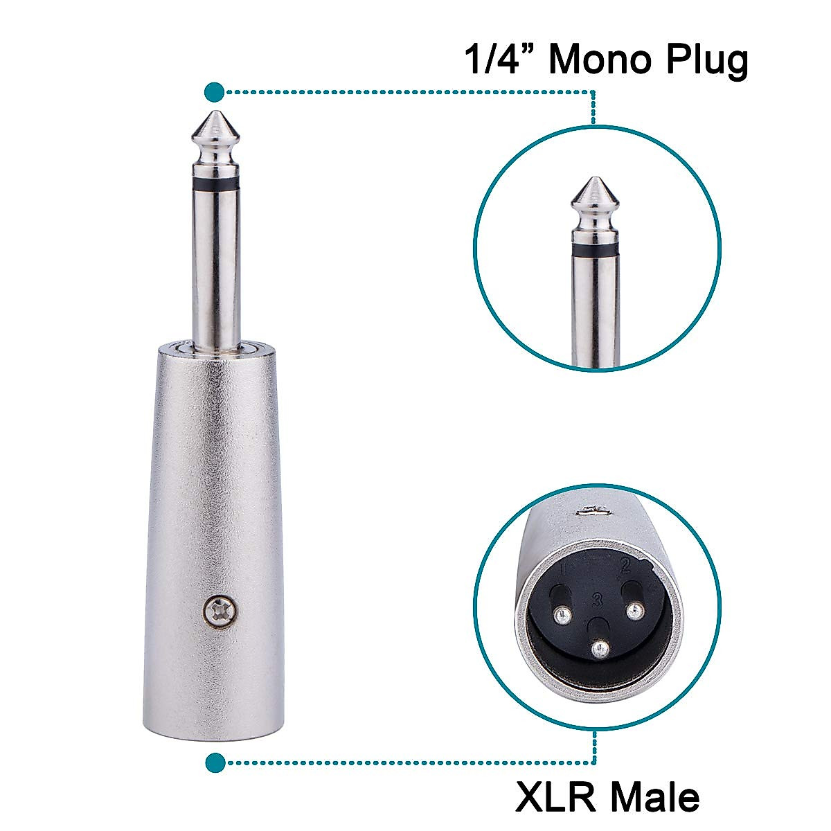 ALEKOR XLR Male to 1/4 Inch Male TS Adapter - 6.35mm Mono to XLR Male Gender Changer Connector - 2 Pack