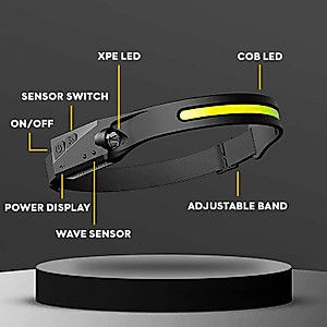 Everlyte Headlamp Rechargeable 230° Wide Beam Head Lamp LED with Motion Sensor, Odelfistrip Light Pro Headlamp, Weatherproof, Lightweight Head Light Flashlight for Hardhat, Camping, Running, Hiking