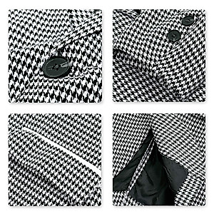 Mens Slim Fit Suit Single Breasted Wedding Suit Jacket Houndstooth Blazer, Black-White, Large