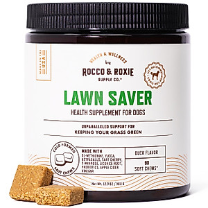 Rocco & Roxie Dog Urine Neutralizer for Lawn, Green Grass Savers for Dog Urine Pee Spots, UTI Health & Bladder Control Supplement with D-Mannose, Apple Cider Vinegar & DL-Methionine, 90ct Soft Chews