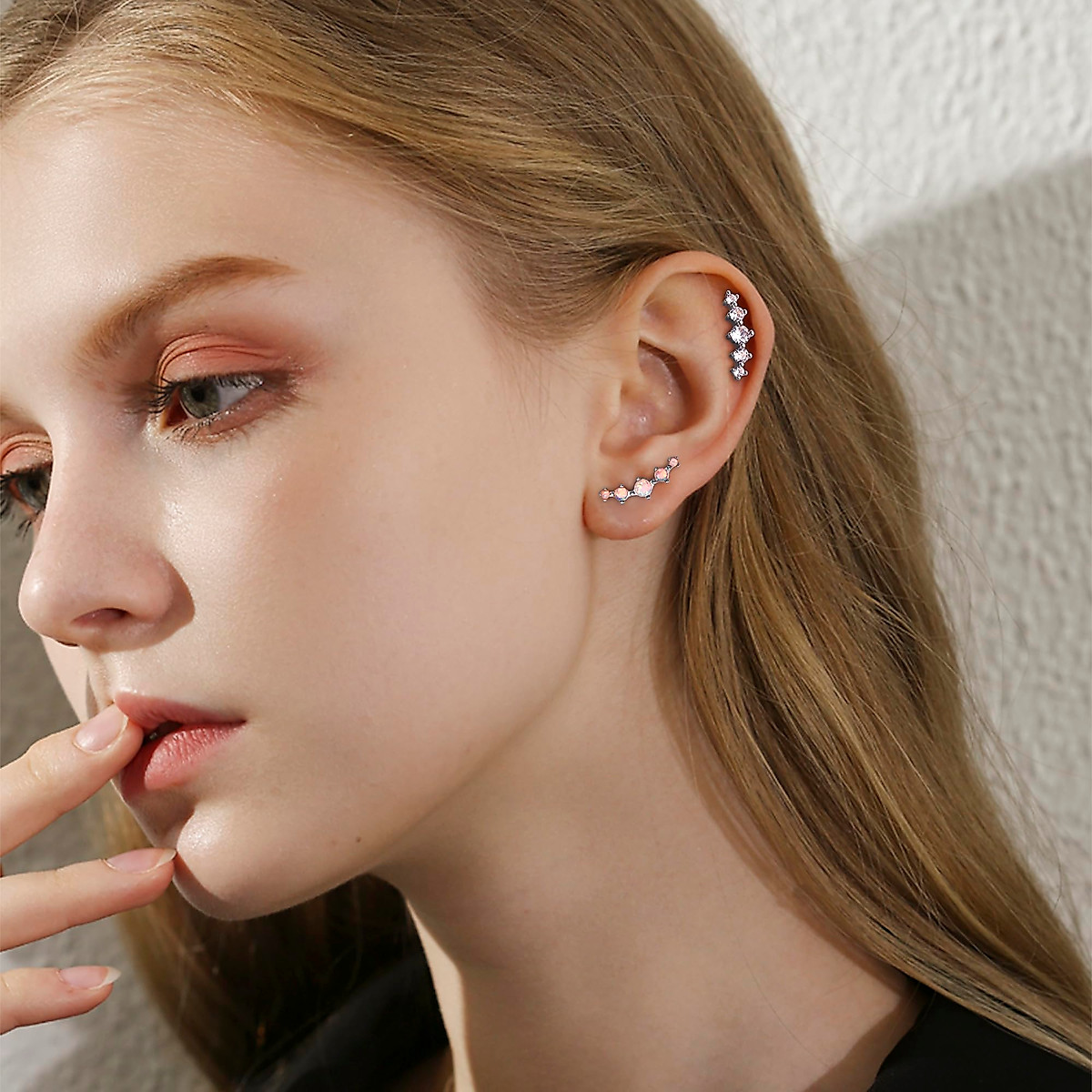 FIBO STEEL 3 Pcs 16G Stainless Steel Cartilage CZ Stud Earrings for Women Helix Conch Daith Piercing Jewelry Set