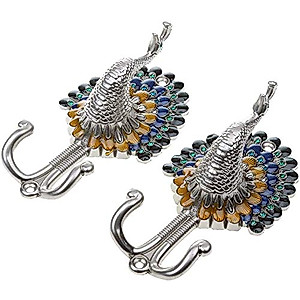 2pcs Peacock Metal Double Hanger Hook Double Head Wall-Mounted Coat Towel Hanger Hook - Silver