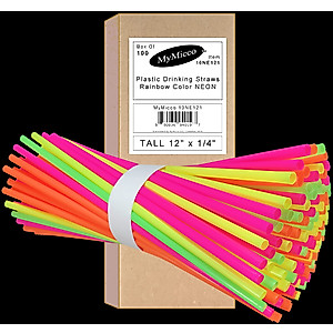 10NE121 MyMicco - 150 Giant 12" x 1/4" Neon Plastic Straws - Shakes, Shakes - Ships To You From OHIO