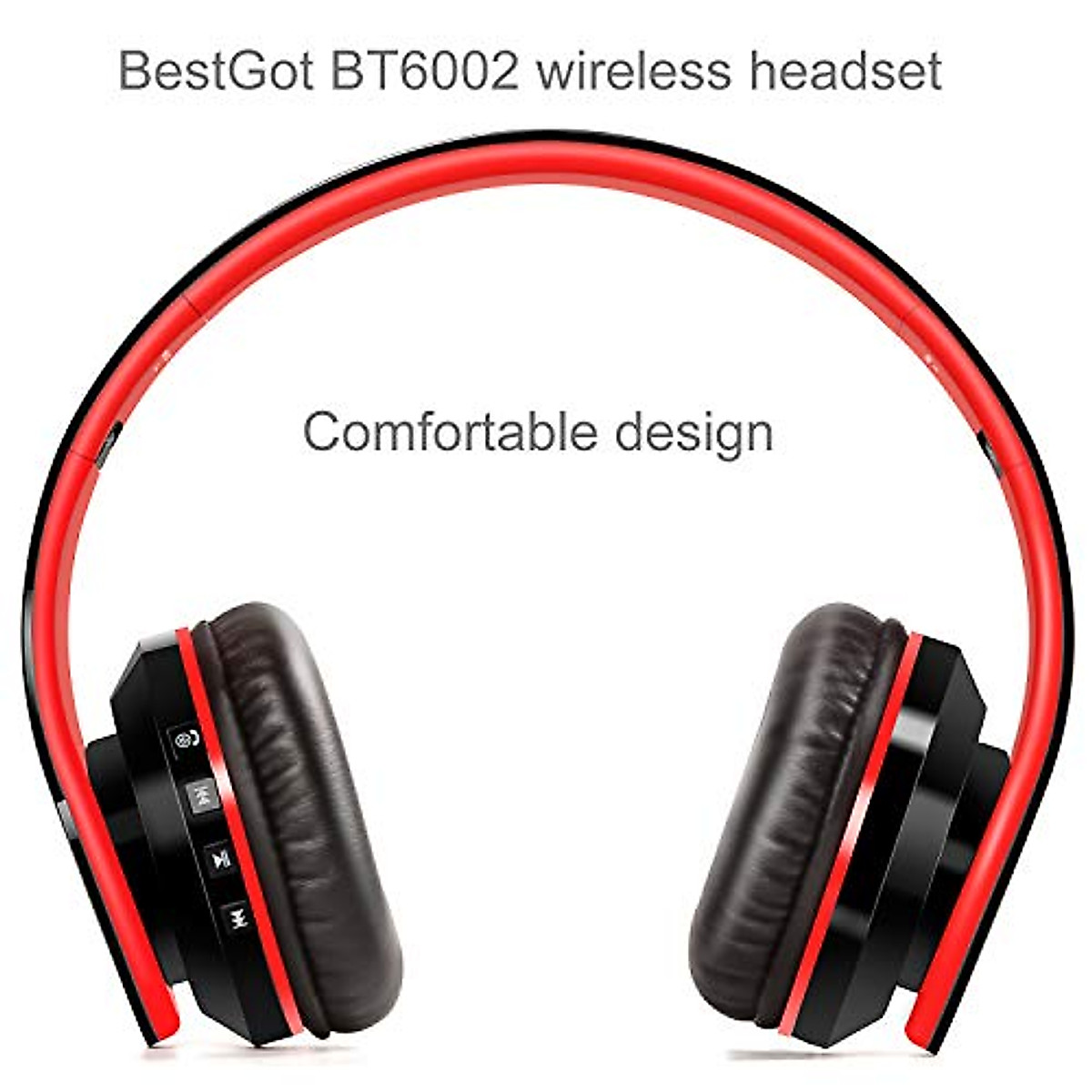 BESTGOT Kids Bluetooth Headphones BT6002 Wireless Headphones for Kids Children Adults for School Foldable Headset for 18 Hours for PC/Phone/Tablets/TV (Black/Red)
