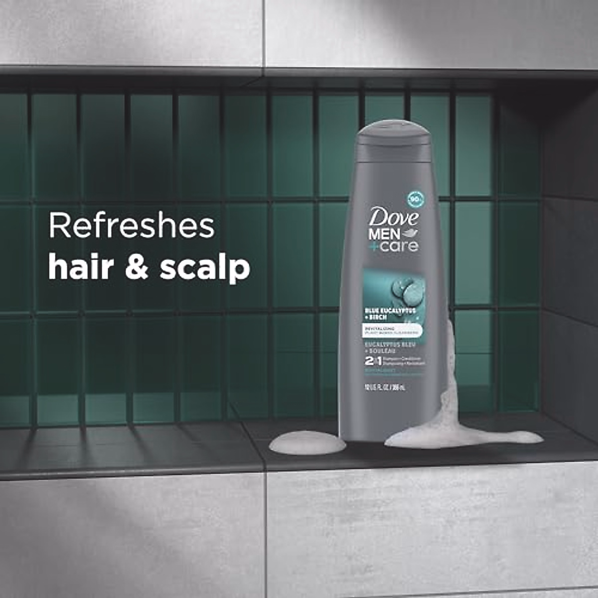 Dove Men+Care 2 in 1 Shampoo & Conditioner Eucalyptus & Birch For Healthy-Looking Hair Naturally Derived Plant Based Cleansers 12 oz