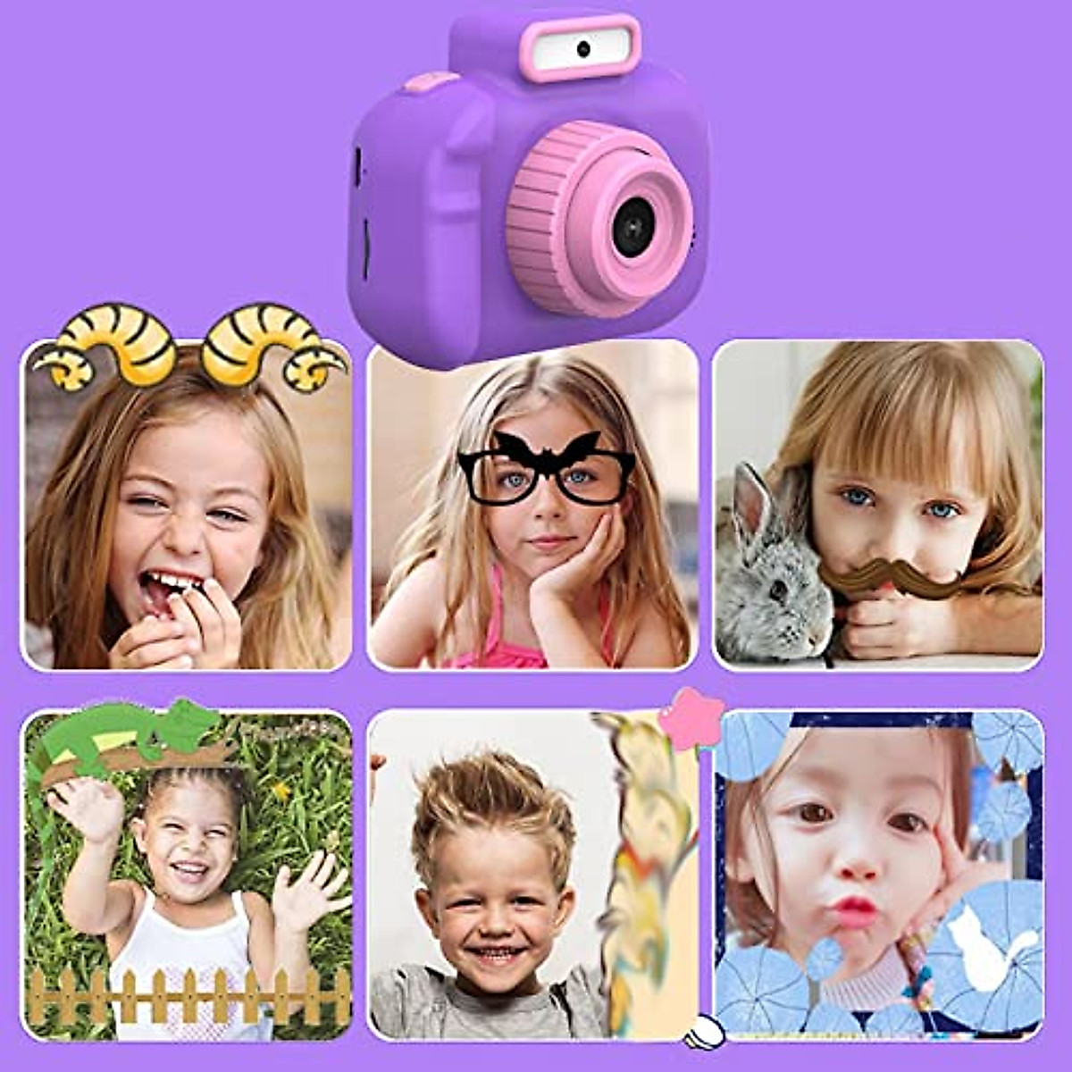 Portable Lightweight 1080P HD Children's Digital Camera, 4800 W Front and Rear,Video and Games,8xdigital Zoom,tf-Card Max 32g with Flashlight,800mah Battery,Gifts for Children (Purple)