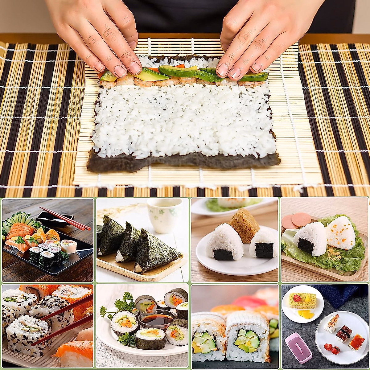 7 Pack Onigiri Mold, Rice Mold Musubi Maker Kit, Non Stick Spam Musubi Maker Press Rice Ball Mold Shake Sushi Maker Tool for Kids Bento Lunch and Home DIY (Triangle & Musubi)