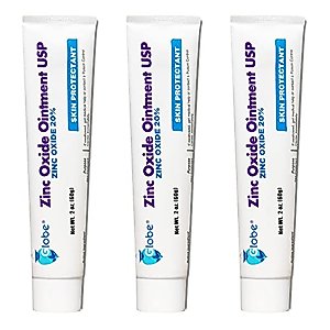 Globe Zinc Oxide Ointment 20%| 2 Ounce Tube (3 Pack) (Total 6 oz) | Advanced Skin Protection | for Diaper Rash, Relief from Poison Ivy, Sumac & Oak, Protects from Wetness, Protects Chafed Skin