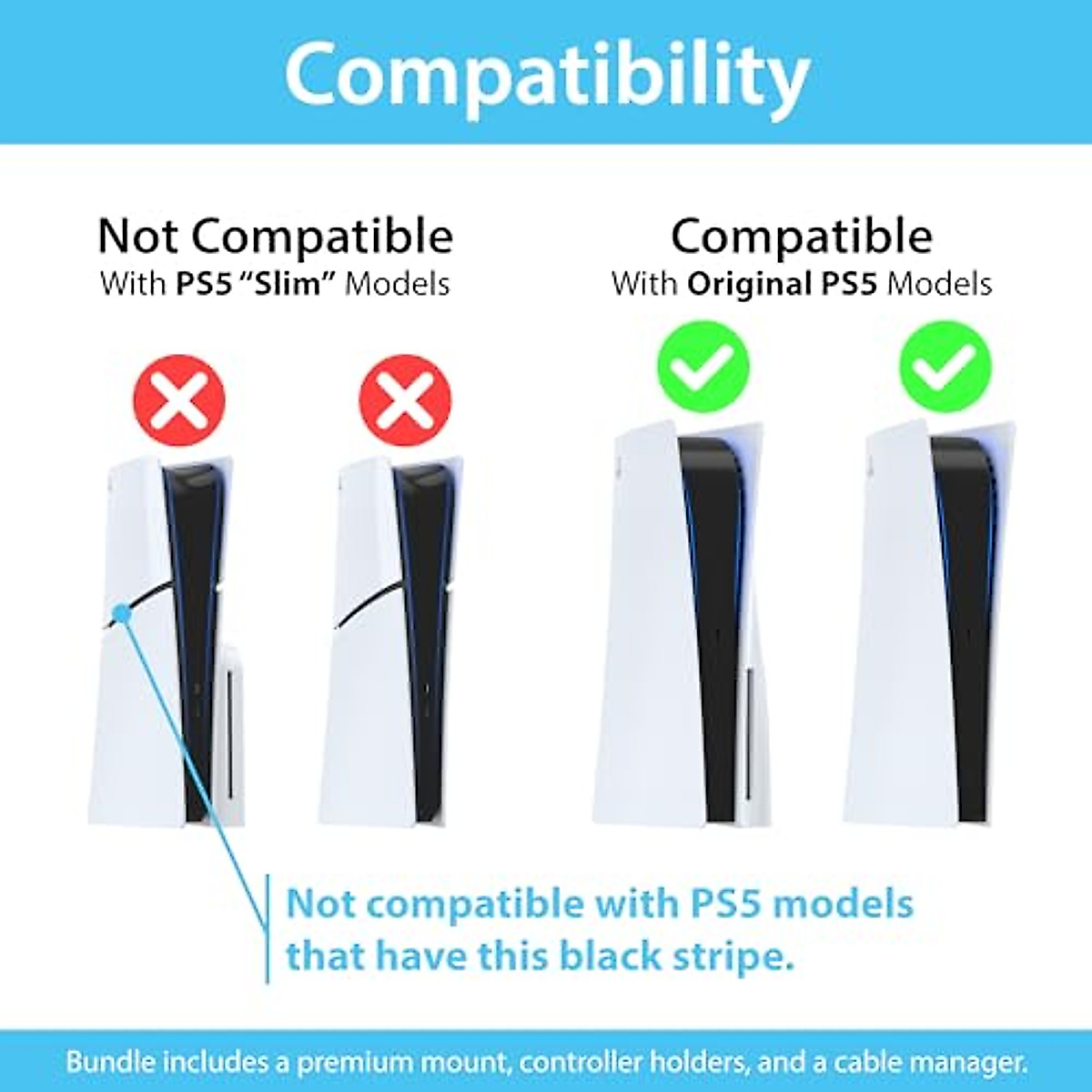 TotalMount Original Mount and Three Controller Holders (Not Compatible with PS5 Slim)