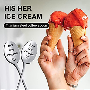 His and Her Ice Cream Spoons for Couples, Boyfriend Girlfriend Birthday Wedding Anniversary Christmas Gifts for Wife Husband Stainless Steel Couple Engraved Spoon Set 2Pcs