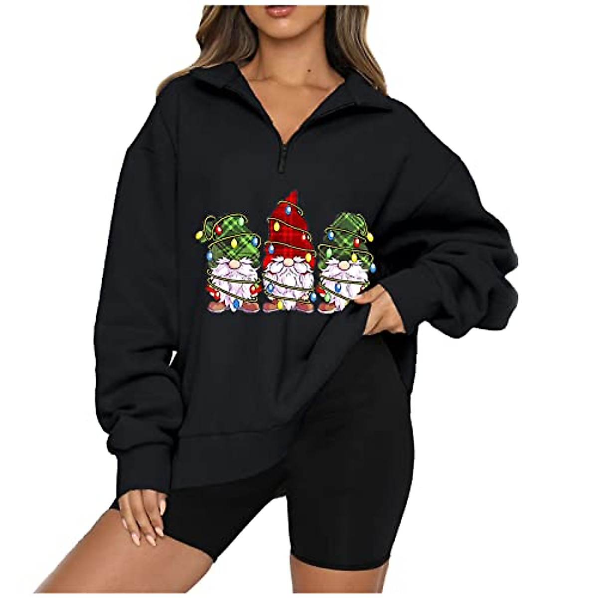 Fashion Women Casual Print Lapel Neck Long Sleeve Loose T-Shirt Blouse Pullover Tops