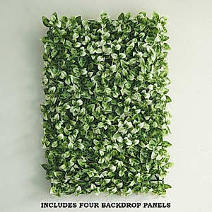 Tableclothsfactory 4 Pack Artificial Boxwood Hedge Faux Foliage Green Garden Wall Mat - White/Green Grass Mat Covers 11sq.ft