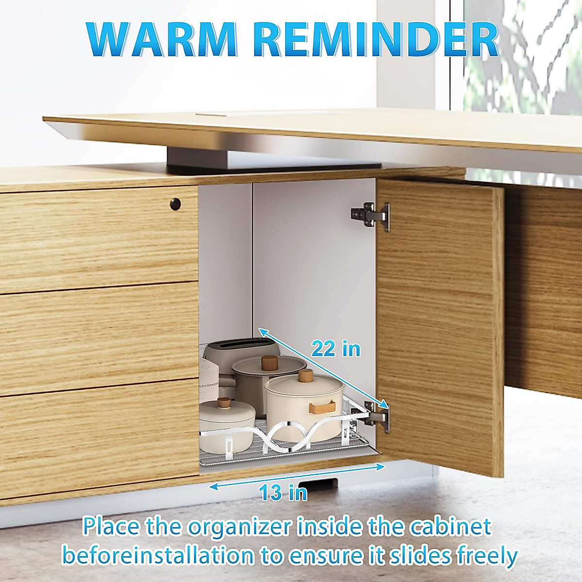 Tksrn Pull Out Cabinet Organizer(12" W x 21" D),Cabinet Drawers Slide Out Shelves for Kitchen,Under Sink Organizer Storage for Cabinet in Home, Pantry, Bathroom（NEED 13" W and 22" D Cabinet）