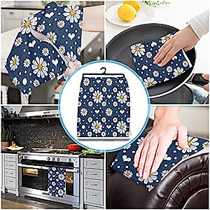 MUENINELE Dish Cloths Kitchen Towels, White Daisy Heart Gray Indigo Dishcloths Soft Reusable Cleaning Cloths Absorbent Dish Towels for Household Cleaning, 1 Pack, 18"x28"