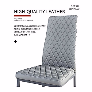 IANIYA Dining Chair Modern Minimalist Fireproof Leather Sprayed Metal Pipe Diamond Grid Pattern Restaurant Home Conference Chair Set of 6 Gray