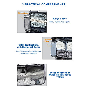 ELEZAY Hanging Packing Cubes Portable Closet 3-Shelf Travel Collapsible Compression Garment Organizer for Carry-on Luggage Suitcase Space Saver Bag XX-Large_No Side Pockets, Gray