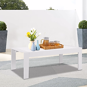 Wisteria Lane Aluminum Outdoor Furniture Patio Coffee Table, All-Weather Outdoor Metal Coffee Table, Modern Rectangle Coffee Table for Balcony, Garden, White