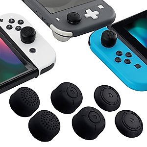 eXtremeRate 3 Pairs Anti-Slip Black Silicone Extended Length Thumb Grips Thumbstick Caps Case Cover for Nintendo Switch Joy-Con & Switch OLED Joy con, Jostick Cover Caps for Nintendo Switch Lite