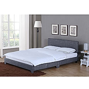 DECOMIL Wooden Bed Frame Covered with Woven Fabric, with Headboard, Natural and Solid, 3 Size, King Bed Frame