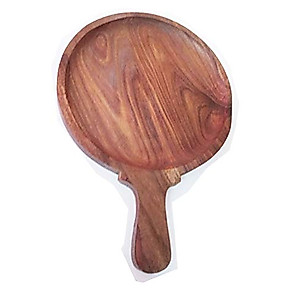Sahishnu Online and Marketing Hardwood Pizza Peel,Serving Tray, Wooden Round Serving Tray for Pizzas and Appetizers 14 x 10 Inch