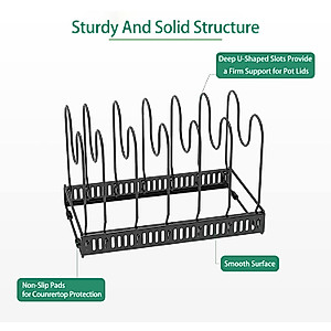 Expandable Pot and Pan Organizers for Cabinet Pot Lid Organizer Pot Rack with 10 Adjustable Dividers Pots Lid Holder Kitchen Pantry Bakeware Organizer and Storage (White)