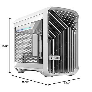 Fractal Design Torrent Nano White - Clear Tint Tempered Glass Side Panel - Open Grille for Maximum air Intake - 180mm PWM Fan Included - Type C - mITX Airflow Mini Tower PC Gaming Case