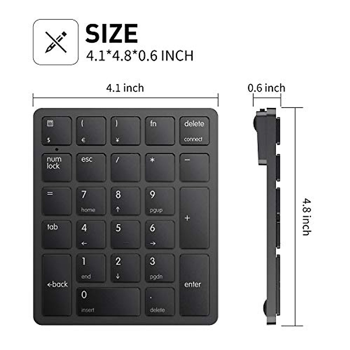 havit Bluetooth Number Pad Wireless Numeric Keypad Numpad 26 Keys Portable Mini Financial Accounting Rechargeable Numeric Pad for Laptop Desktop, PC, Surface Pro,Notebook (Black)