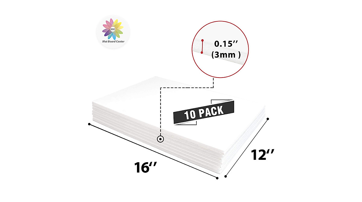 MBC White Foam Core Boards - Pack of 10 for Art Projects