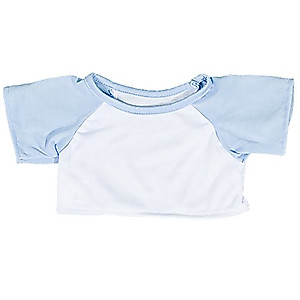 White Tee w/ Light Blue Sleeves Outfit Teddy Bear Clothes Fits 14" - 18" Build-a-Bear and Make Your Own Stuffed Animals