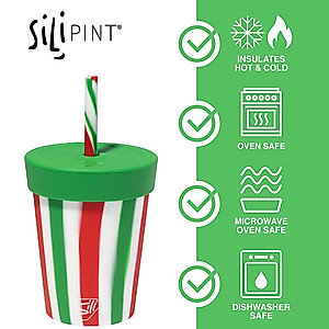 Silipint: Silicone Kids 8oz Straw Tumblers: 2 Pack - Peppermint & Poinsettia - Stocking Stuffer, Holiday Gift, Flexible, Sustainable