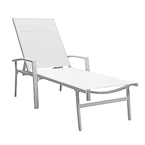 NUU GARDEN Patio Chaise Lounge Outdoor All-Flat 5 Positions Chaise Lounge Chairs All Weather Textile Fabric for Outside, Patio, Garden, Poolside, Beach, White