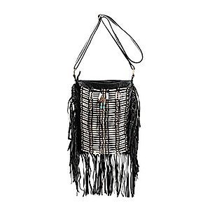 Black Boho Bag| Real Leather | Fringe Purse | Bohemian Bags | Hobo Tote Handbag